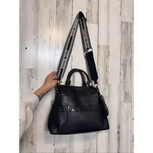 Steve Madden | Bags | Stevemadden Black Pebbled Faux Leather Satchel ...